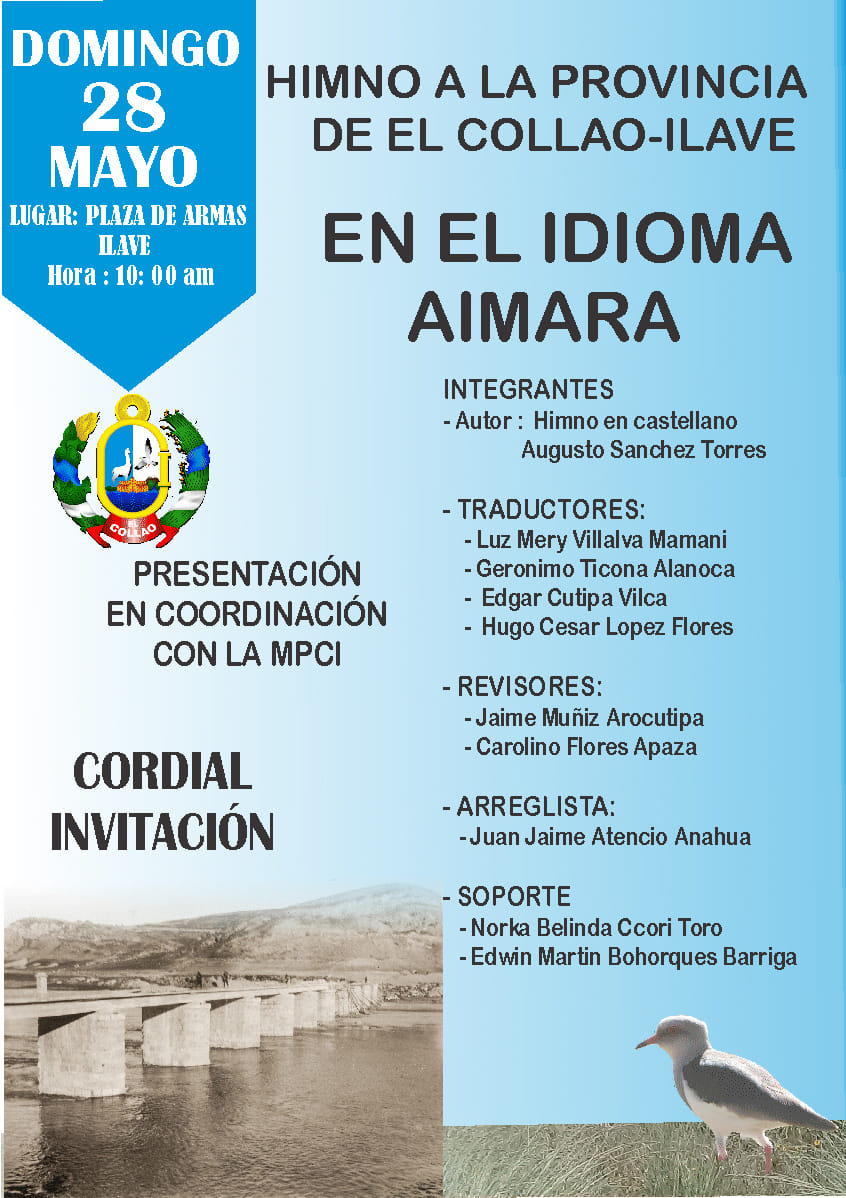 Ilave: presentarán Himno a la provincia del Collao en el idioma Aimara ...